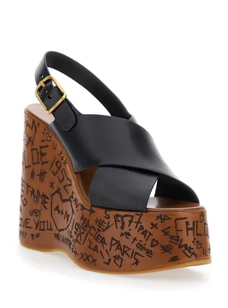 Chlo&eacute; Womens Wedges Maxime Black Leather Calf Shoe