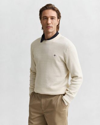 GANT Herren Rundhalspullover mit Mini-Zopfmuster (XXXL) CREAM