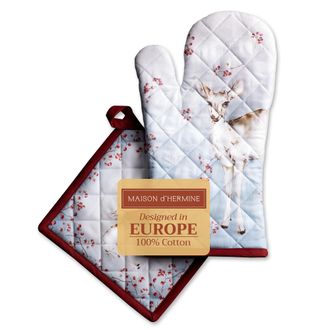 Maison d'Hermine Ofenhandschuh (19cm x 33cm) und Topflappen (20cm x 20cm) aus 100% Baumwolle, hitzebeständige Kombination für Hochzeit sowie, Fairy Tale Forest - Ernte