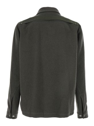 Rick Owens Mens Green Wool Jacket With Classic Collar Coat