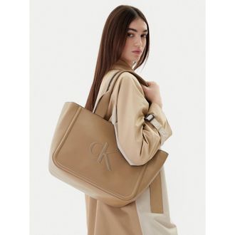 Calvin Klein Handtasche Calvin Klein Bold Ck Medium Tote LV04F3218G Beige