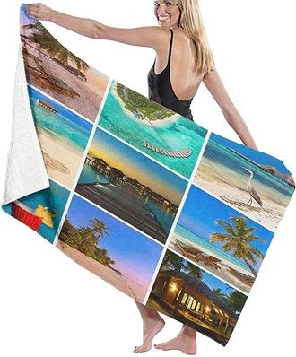 Generic Collage Der Malediven Sandfreiem Handtuch Mikrofaser Velours Badetuch Tragbares Badehandtuch F&uuml;r Reisen Outdoor Badezimmer 80X130Cm