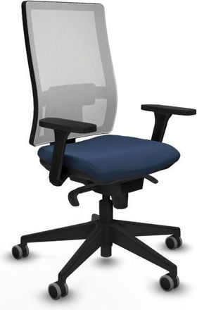 Piqueras y Crespo Piqueras Y Crespo - Synchro ottoman maille blanche bleu marine accoudoirs en simili cuir 3D base pyramidale roulettes caoutchoutées de 65 mm