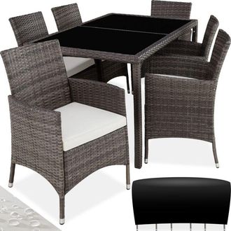TecTake Tectake - Ensemble table et chaises de jardin 6 places - Structure en acier - Housse de protection incluse - Coussins imperm&eacute;ables en polyester