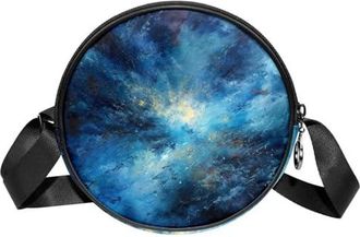 Generic Circle Sac &agrave; bandouli&egrave;re pour femme, petit sac &agrave; bandouli&egrave;re bleu galaxie avec fermeture &eacute;clair, bretelles r&eacute;glables, sac &agrave; main rond d&eacute;contract&eacute; pour