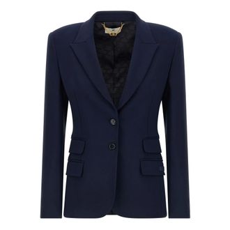 Elisabetta Franchi Femme, Vestes, Bleu, Taille: 38 FR Blazer &agrave; revers pointus en cr&ecirc;pe