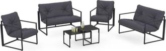 IDMarket Idmarket - Salon de jardin bas nairobi 6 places en acier gris anthracite