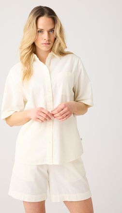 Knowledge Cotton Apparel Damen vegan Hemd Locker Seersucker Kurzarm Reiher Wei&Atilde;Y