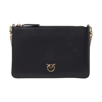 Pinko Pinko, Femme, Sacs, Noir, Taille: ONE Size &Eacute;l&eacute;gante pochette plate avec bandouli&egrave;re cha&icirc;ne et d&eacute;tail embl&egrave;me