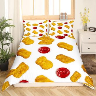 Generic Chicken Nuggets Bettw&auml;sche 135x200 cm Lustiges Essen Bettw&auml;sche-Sets Superweich Mikrofaser 3 Teilig Haben 1 Bettbezug und 2 Kissenbez&uuml;ge 80&times;80cm mit R