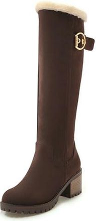 Generic Eestfy Bottes Hautes en Daim avec Doublure Sherpa Talon Bloc Boucle Dorée Semelle Crantée Plateforme Fermeture Latérale pour Voyage Marche Extérieure 