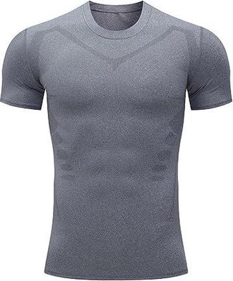 Generic Chemise &agrave; manches courtes pour homme - Respirant - Col rond - Couleur unie - &Eacute;l&eacute;gant - Coupe ajust&eacute;e - Extensible - L&eacute;ger - Classique - Haut de sport 