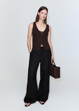 Mango Leinenhose mit Kn&ouml;pfen schwarz - Damen - XXS - MANGO