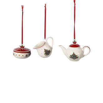 Villeroy & Boch Villeroy und Boch Toys Delight Decoration Ornamente Kaffee-Set 3tlg., kleines Baumschmuck-Set aus Premium Porzellan, Weihnachtsgeschirr bunt, 6,3 cm