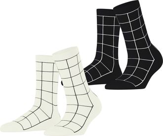 Esprit Damen Socken Sketched Grid Multipack W So Baumwolle gemustert 2 Paar, Mehrfarbig Navy Blue White 0050, 35-38