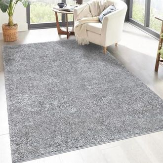 Carpet City Shaggy Tapis de salon, &agrave; poils longs, motif uni, gris, 200 x 200 cm, carr&eacute;, doux et moelleux, moderne, convient &eacute;galement &agrave; la chambre &agrave; coucher
