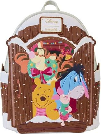 Loungefly Disney Winnie The Pooh Mini sac &agrave; dos avec sc&egrave;ne de No&euml;l Pooh et amis