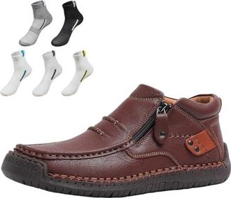 Generic Bottes de conduite &agrave; enfiler en cuir de qualit&eacute; sup&eacute;rieure pour homme - Fermeture &eacute;clair lat&eacute;rale antid&eacute;rapante - Bout large - Pour la randonn&eacute;e, la m