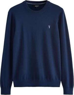 Next Homme Pull Regular Ras du Cou en Coton Majoritaire - Logo cerf Bleu Marine XXL