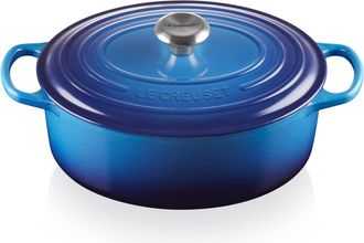 LE CREUSET Le Creuset Signature Gusseisen-Bräter mit Deckel, Ø 31 cm, Oval, Für alle Herdarten und Induktion geeignet, Volumen: 6,3 l, 5,705 kg, Azure, 211783122