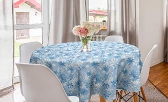 Abakuhaus Flocon de Neige Nappe Ronde, Saison de No&euml;l, Nappe en Cercle pour Salle &agrave; Manger ou Cuisine, 150 cm, Blanc Bleu Bleu Clair