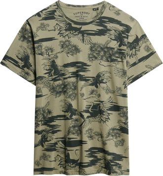 Superdry Herren Klassisches Essential T-Shirt mit Print Pinie Kranich Kaki XXL