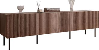 Mirjan24 TV-Lowboard Trigev 200 4D mit 4 Türen, innen 8 Fächer, geriffelte Fronten, Metallfüße, Fernsehschrank, Fernsehtisch, TV Schrank TV Bank (Nuss Warmia)