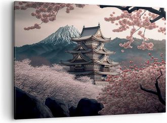 Arttor Bilder auf Leinwand 100x70cm Leinwandbild Asien Japan Japanische Kirsche Gro&szlig; Wanddeko Bild Schlafzimmer K&uuml;che Deko Wandbilder Dekoration Wohnzimmer W