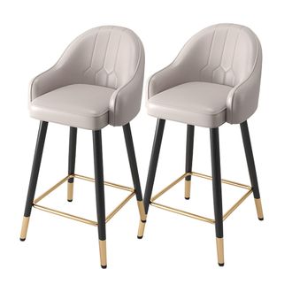 Generic Industrielles Barhocker-Set, 2er-Set, K&uuml;chenthekenst&uuml;hle aus PU-Leder mit Armlehnen, Metallfu&szlig; und Fu&szlig;st&uuml;tze, ESS- und Stehhocker