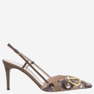 Valentino Garavani Womens Slingback Pumps Sequin Multicolour Leather And Mesh