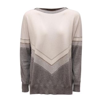 D.exterior 57077 Cashmere Intarsio Over Girocollo Lurex - - Knitwear - Damen - Grau - M