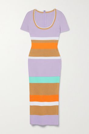 Sergio Hudson Midikleid Aus Einer Gestreiften Baumwollmischung Mit Mesh-eins&auml;tzen - Lila