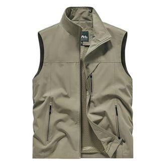 Generic Gilet dext&eacute;rieur l&eacute;ger pour homme, col montant | Gilet de travail respirant sans manches avec fermeture &eacute;clair int&eacute;grale | pour le camping, kaki, M