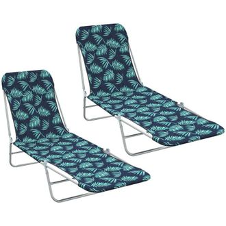 vidaXL Vidaxl - Chaises longues pliables 2 pcs Acier et tissu Motif de feuilles