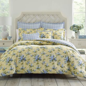 Laura Ashley Queensize-Bettbezug-Set, wendbare Baumwoll-Bettwäsche mit passenden Kissenbezügen, inklusive Euro-Kissenbezügen und Kissenbezügen (Cassidy Yellow, Que