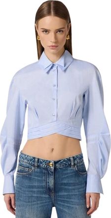 Elisabetta Franchi Femme, Blouses et Chemises, Bleu, Taille: 38 FR Camicia in popeline di cotone fascione
