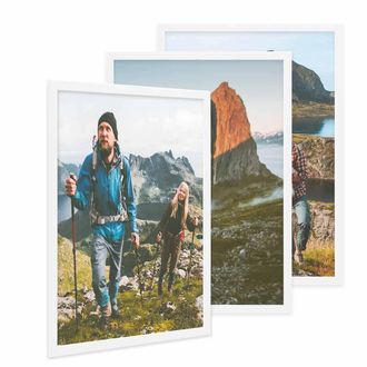 Photolini Bilderrahmen 50x70 Weiss 3er Set, Puzzle Rahmen 50x70 Holz MDF mit Acrylglas, Bilderrahmen 70x50 groß zum Aufhängen, Picture Frame 70x50 mit Zubehör, 