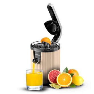 Cecotec Presse-agrumes électrique à bras pour oranges et agrumes Xqueeze RetroJuice 600 Beige. 600W, Style rétro, filtre en acier inox, cône plastique, levier