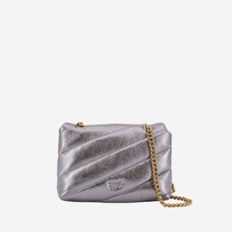 Pinko Womens Shoulder Bag Love Baby Grey Leather