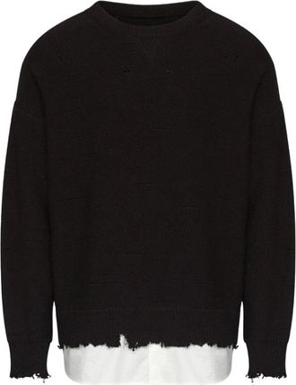 Maison Margiela Homme, Pulls, Noir, Taille: XL Distressed Hem Sweater