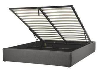 Beliani Letto Imbottito Grigio Effetto Lino Con Box Portaoggetti 160 X 200 Cm Dinan