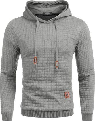 Coofandy Herren Kapuzenpullover Hipster Gym Langarm Arbeitspullover Kordelzug Karierten Jacquard Pullover Hoodies Hellgrau XXL