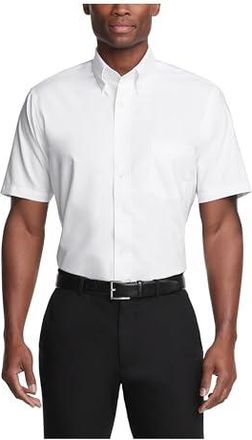 Van Heusen Chemise Oxford à Manches Courtes pour Homme, Coupe Droite, Couleur Unie, Blanc, 17.5-18 Neck