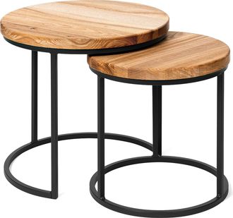 Lamofootwear Manufaktur Couchtisch rund 2er Set - Beistelltisch Holz - Wohnzimmertisch rund, Kaffeetisch, Sofatisch modern, Holztisch f&uuml;r Wohnzimmer, Schlafzimmer-