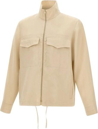 Paul Smith Homme, Vestes, Beige, Taille: M Veste &agrave; cordon de serrage en lin avec poches plaqu&eacute;es