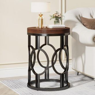Tribesigns Tribesigns Table dappoint ronde, table dappoint industrielle avec cadre creux en m&eacute;tal, petite table de chevet pour salon, chambre &agrave; coucher