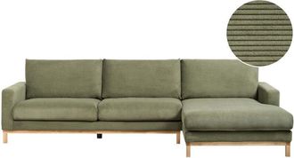 Beliani 4-Sitzer Ecksofa Links Gr&uuml;n Cord-Stoffbezug mit Breiten Hohen Armlehnen Hohe R&uuml;ckenlehne Diecke Sitzkissen Modern Wohnzimmer Stoffsofa
