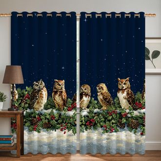 Generic Eulenverdunkelungsvorh&auml;nge, Winter, rustikal, Kiefernbeere, Winter, Marineblau, faltenfrei, Fensterpaneele f&uuml;r B&uuml;ro, Fensterdekoration, 132 x 183 cm