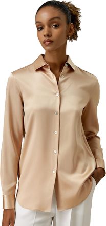 LilySilk Damen reines Seidenhemd Frauen Klassische Bluse mit spitzem Kragen und Perlmuttknopf für Freizeit und Arbeit(Hell Kamel,XL)