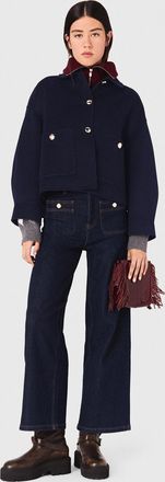 Maje Veste Courte En Laine - Bleu Marine - Maje